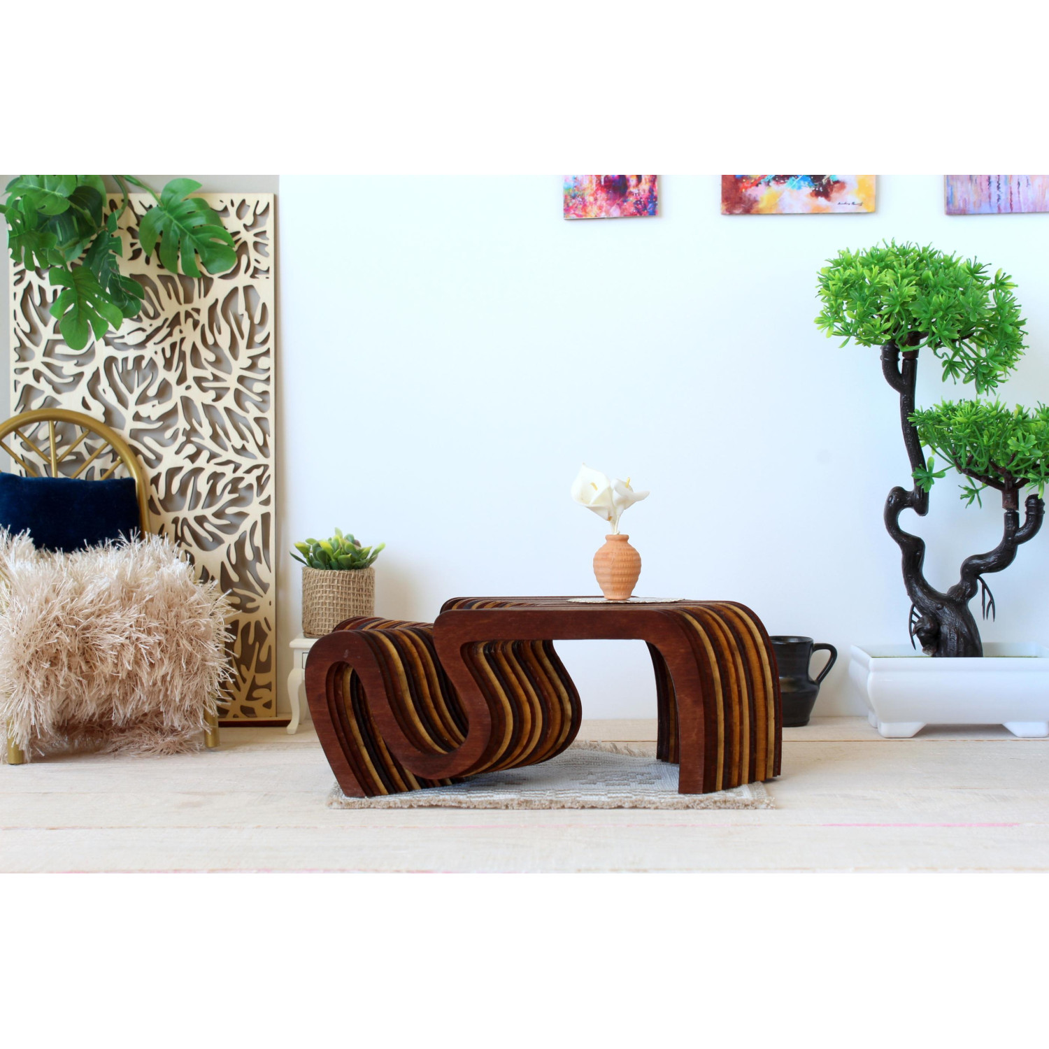 Miniature modern curled table download laser cut digital file ...